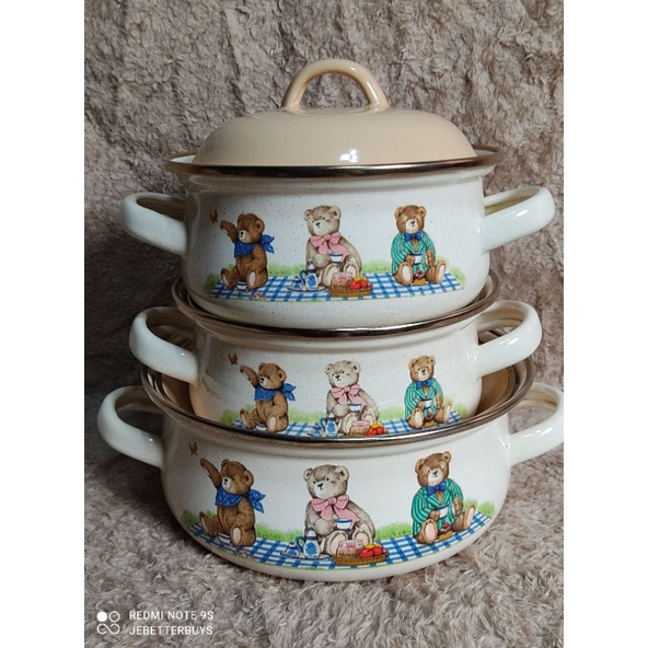 Japan Surplus Vintage Enamel Cooking Pot set of 3 Made in Thailand ...