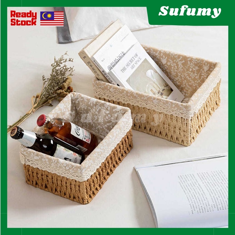 Rattan Storage Basket with Lid Fabric Desktop Storage Key Basket Cosmetic Storage Storage basket ...