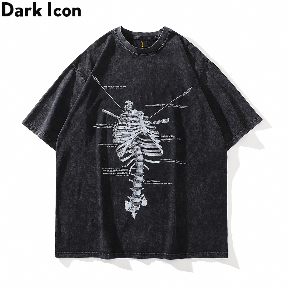 Dark Icon Skeleton Bone Print Streetwear Oversized Men's T-shirts ...