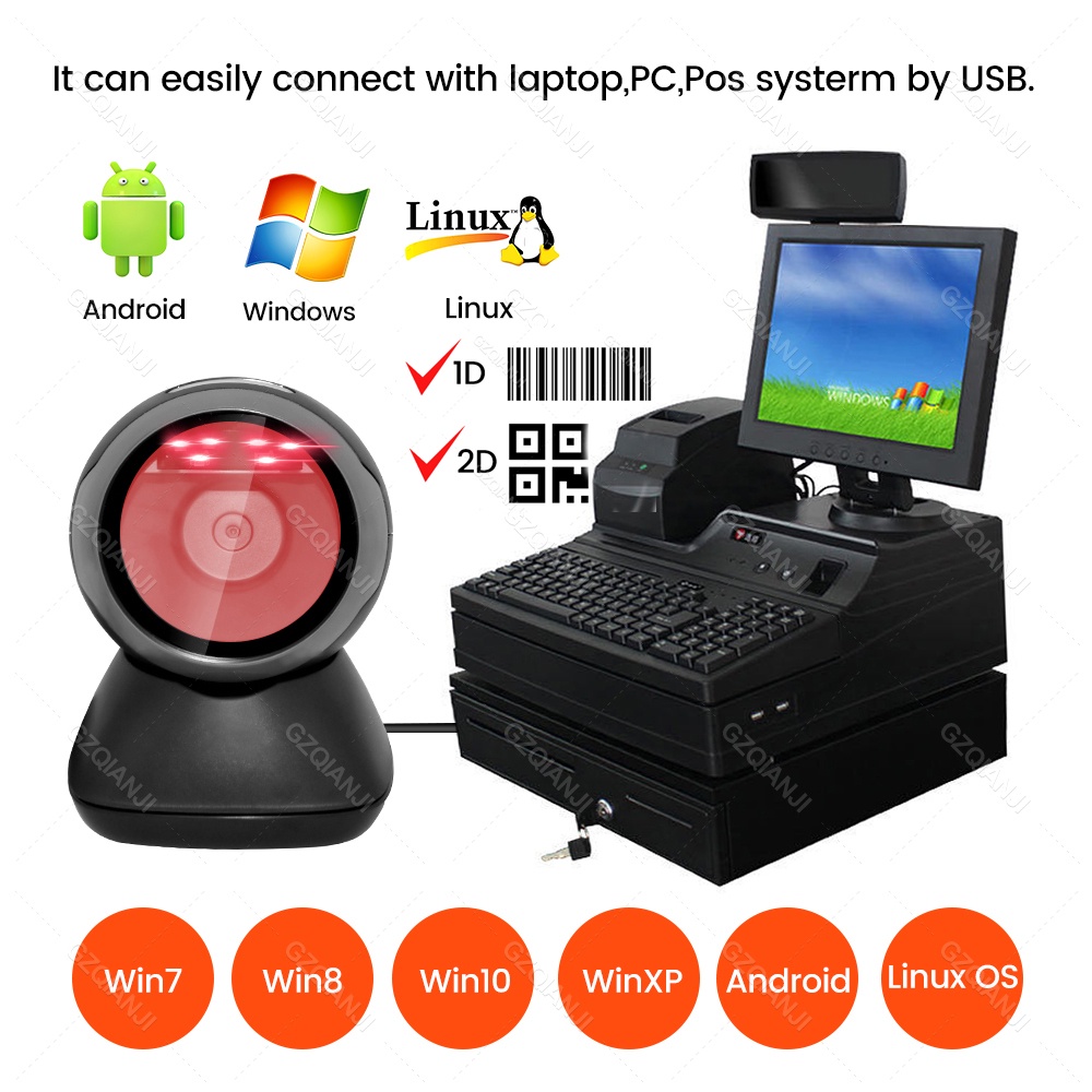 Desktop Barcode Scanner 1D 2D QR Code USB High-speed Automatic Sensing ...