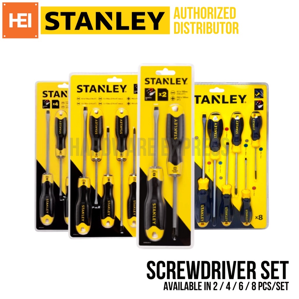 STANLEY Flat Phillips Screwdriver Set 2, 4, 6, 6 w/ tester, 8 piece set ...