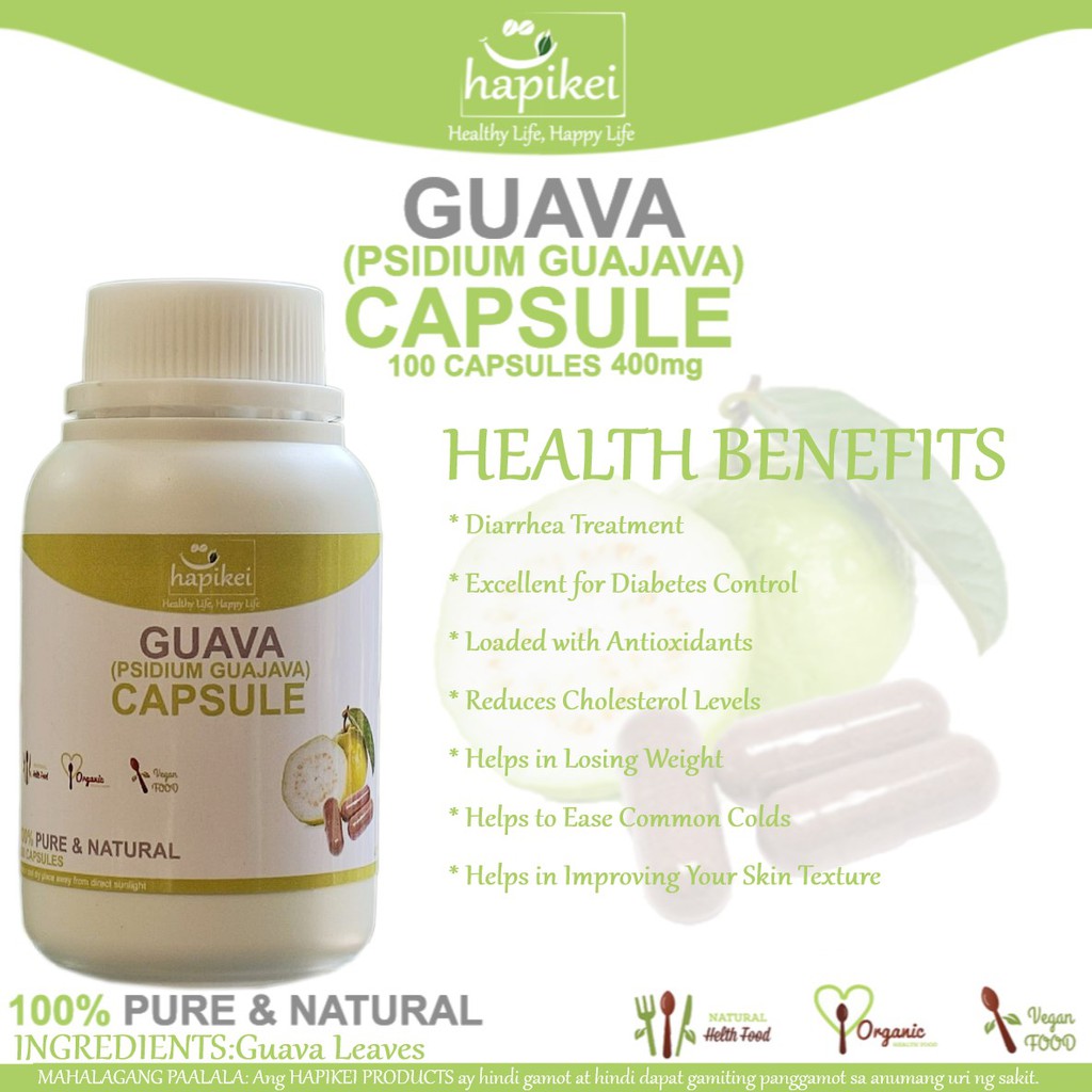 HAPIKEI GUAVA CAPSULE 100 capsules PURE NATURAL AUTHENTIC | Shopee ...
