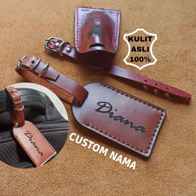 Tag NAME SUITcase LUGGAGE TAG GENUINE LEATHER FREE CUSTOM NAME | Shopee ...