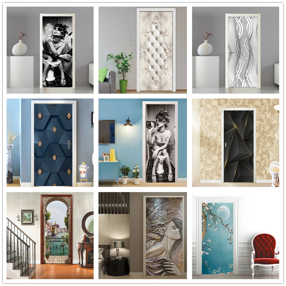 Custom self adhesive Corridor Door Sticker Modern Abstract Fashion ...
