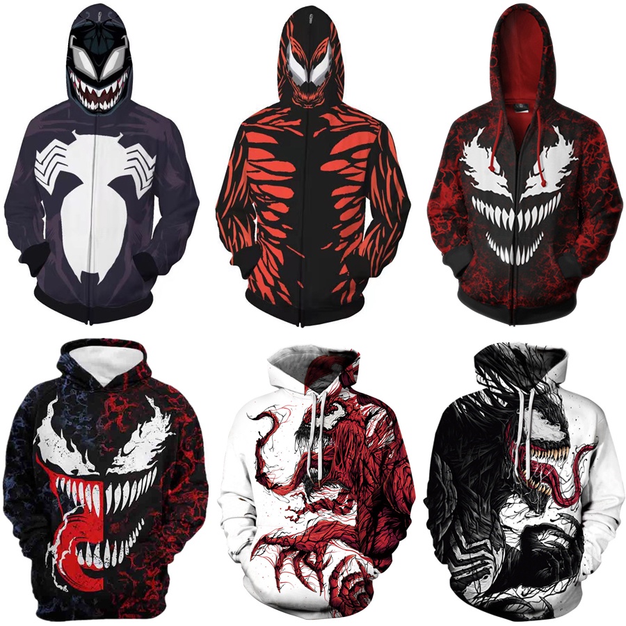 Men Casual Hooded Hoodie Cos Venom Costume 3D Printed Jacket Anime ...