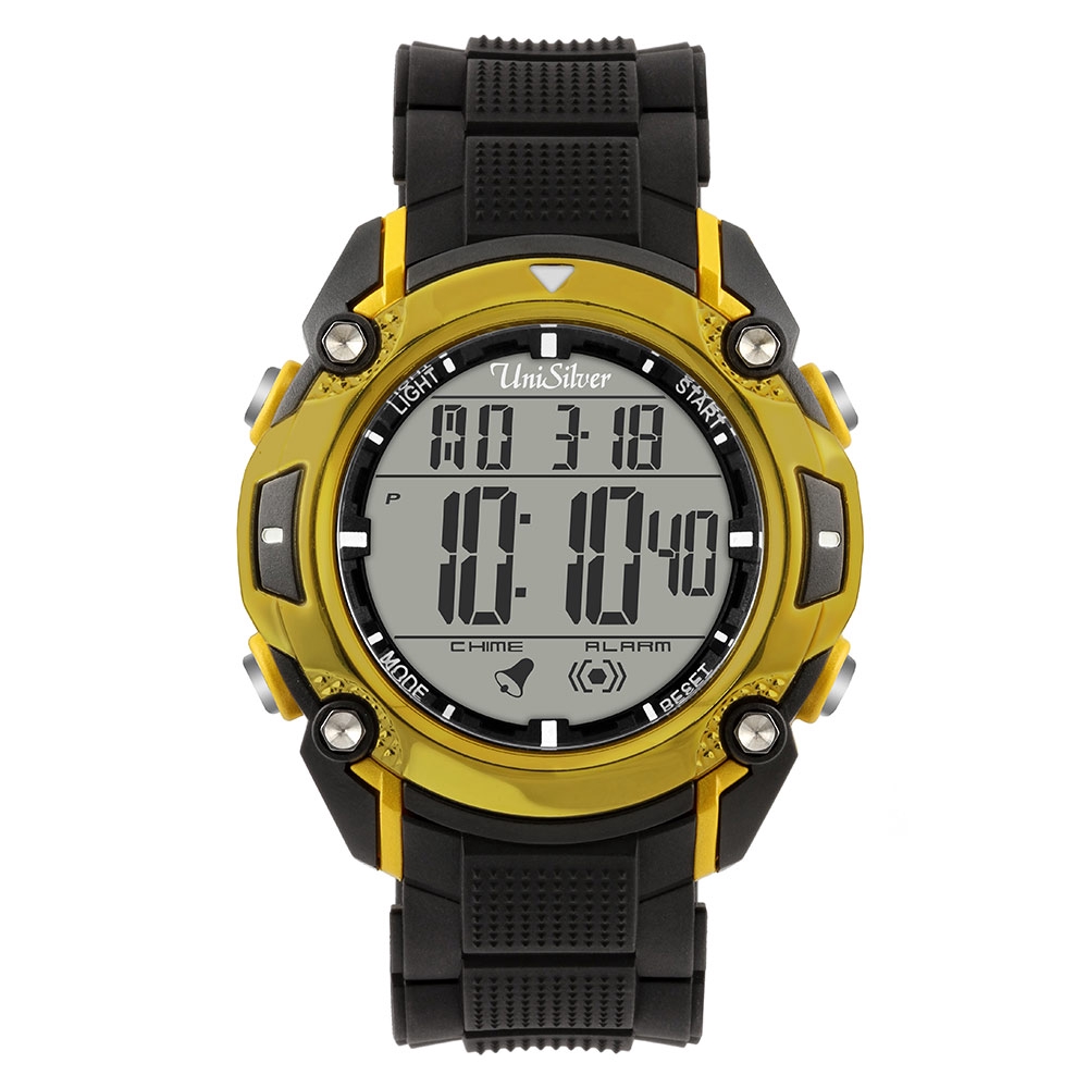 UniSilver TIME Fuzion Men's Black / Yellow Digital Rubber Strap Watch ...