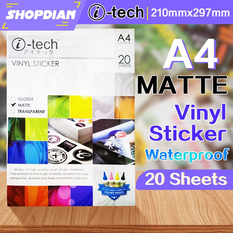 ITech Vinyl Sticker Waterproof Matte / Glossy / Transparent A4 20sheets ...