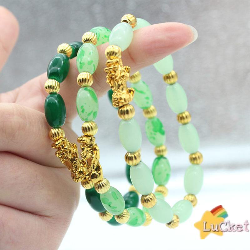 Imitation Jade Oval Agate Bracelet Ladies Hard Gold Pixiu Lucky Gold ...