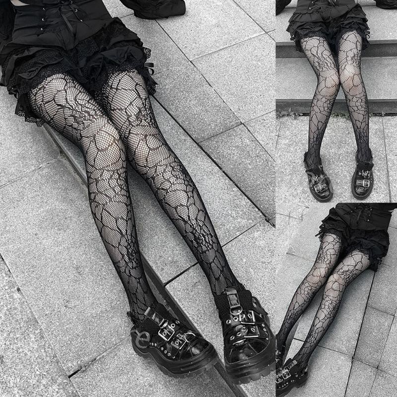 Gothic Women Black Mesh Fishnet Pantyhose Spider Web Patterned Tights ...
