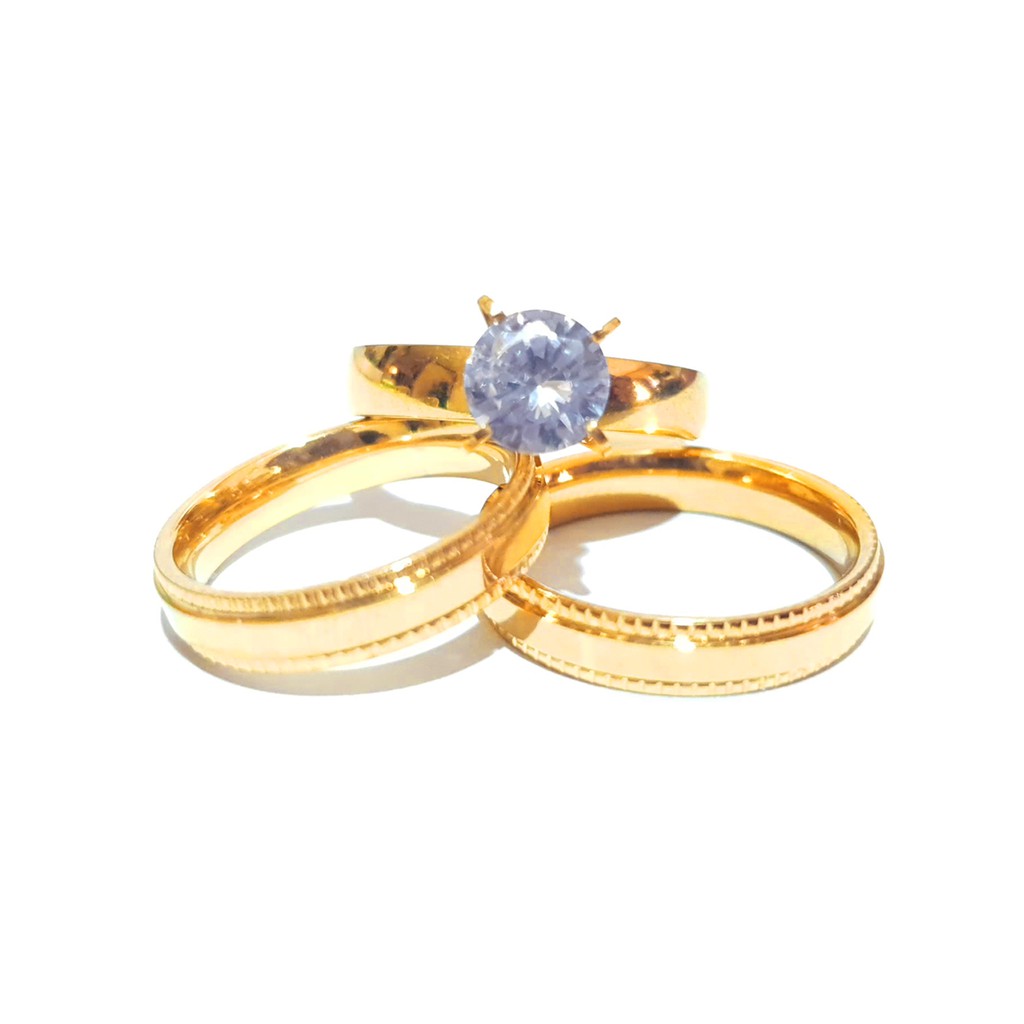 Grooved Edge 3in1 Couple Wedding Ring Engagement Ring FREEBIE | Shopee ...