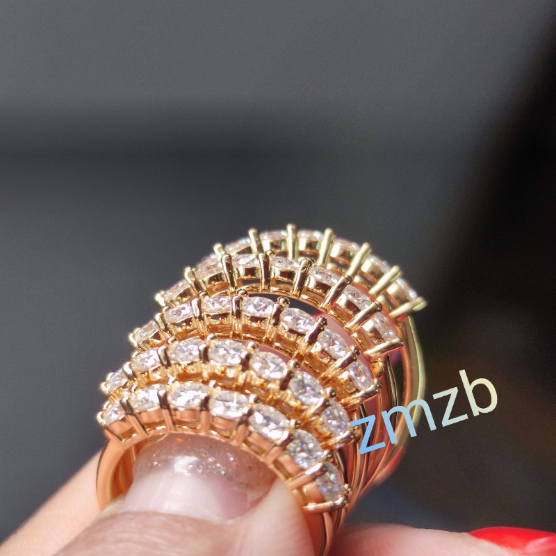 Real Moissanite Ring S925 Sterling Silver with Gold Plated 7Stone ...