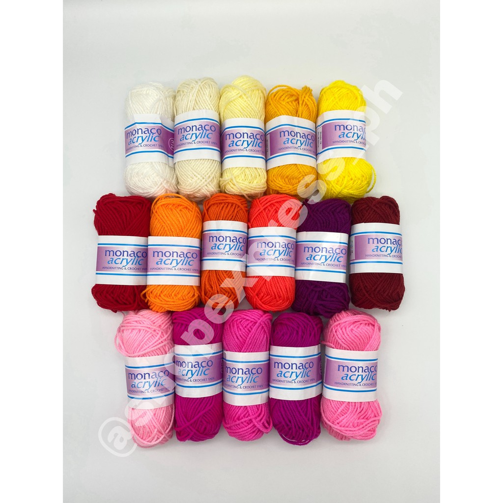 Monaco Acrylic Yarn Part 1 (shades of WHITE, YELLOW, ORANGE, RED, PINK ...