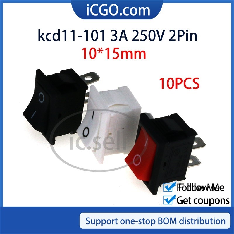 10pcs KCD11-101 3A/250V small black 10*15mm SPST 2PIN ON/OFF G130 Boat ...