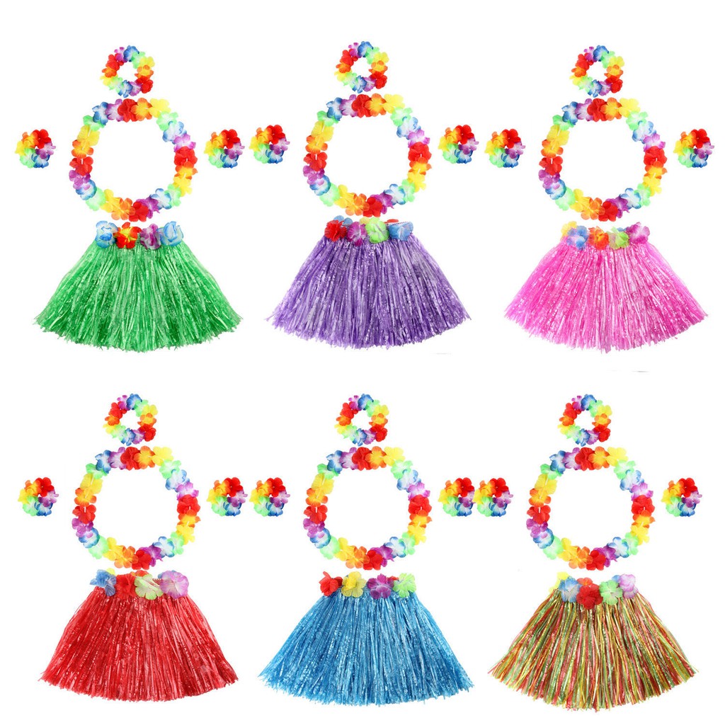 Kids Hawaiian Grass Hula Lei Skirt Flower Costume Set | Shopee Philippines