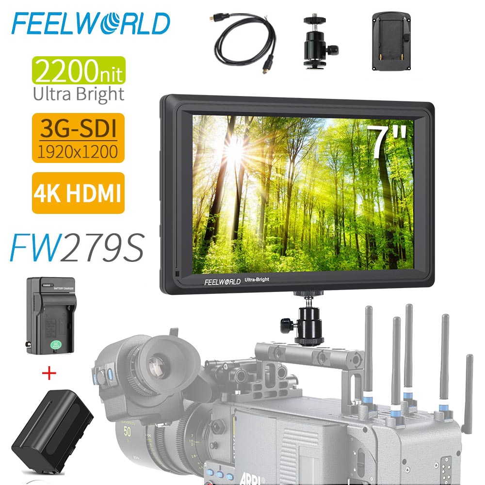 FEELWORLD FW279S 7 Inch 2200nit Daylight Viewable 3G-SDI HDMI on Camera DSLR Field Monitor 4K ...