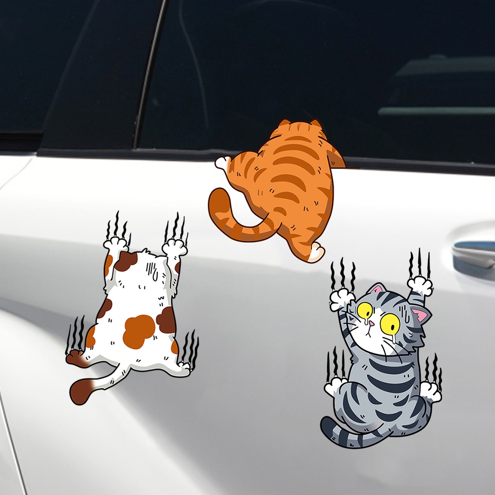 Pet Cat Car Sticker Cartoon Funny Cat Scratches Reflective Waterproof ...