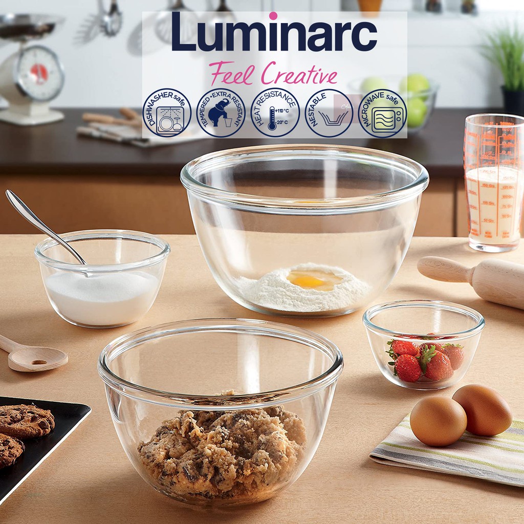 Luminarc Cocoon Salad Bowl Clear Tempered Glass Multipurpose Food Dough ...