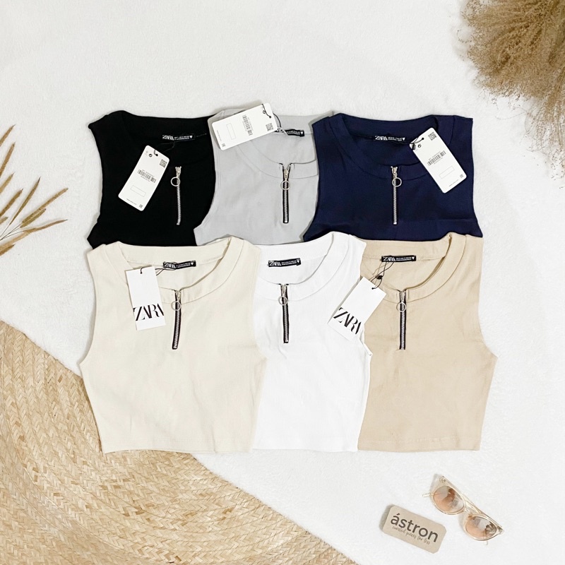 ZARA RIBBED ZIP TOP { astron • astronbyatp } | Shopee Philippines