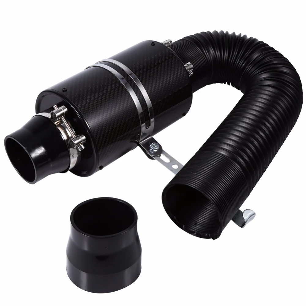 1 Set Universal Car 3 Inch Carbon Fibre Cold Air Filter Feed Enclosed ...