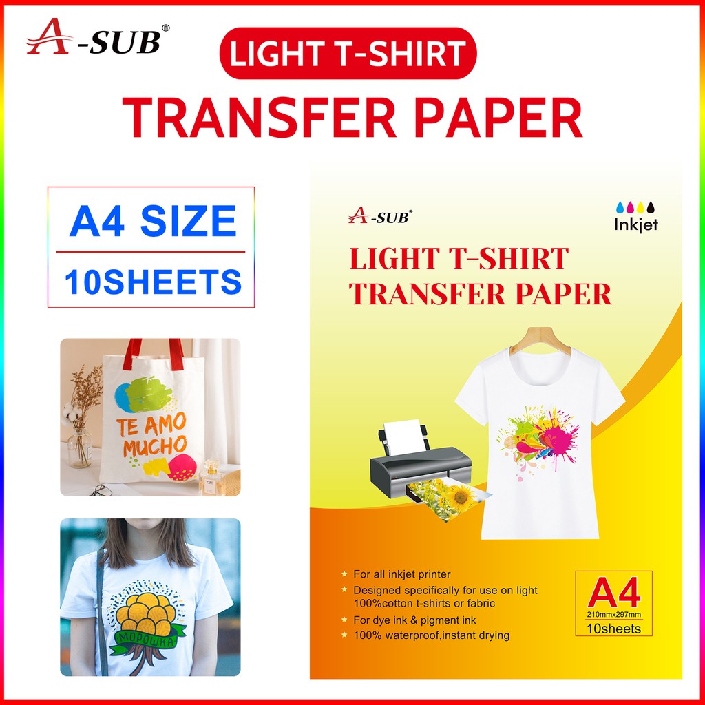 A-SUB Heat Transfer Paper - Light Paper -Light Transfer Paper -A4 Size ...