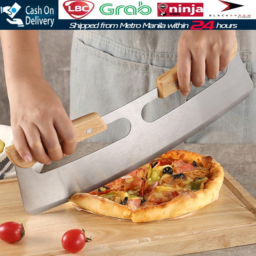 【Fast Delivery】Stainless Steel Pizza Cutter Double Handle Semi-circular ...
