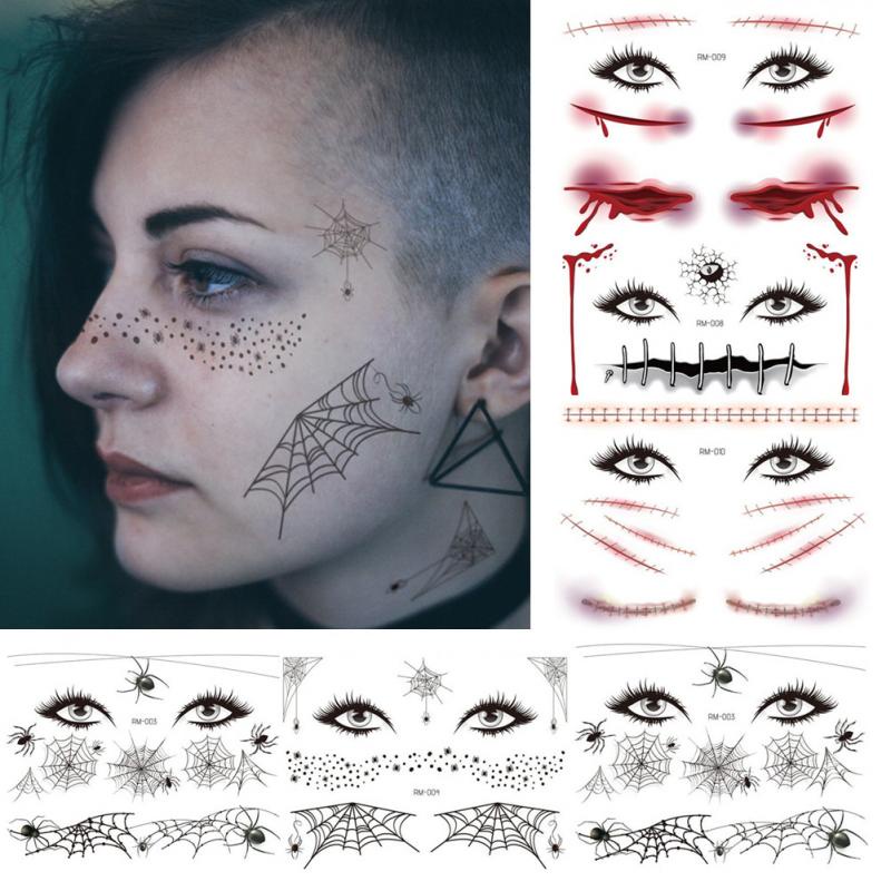 1PC Creative Face Sticker Halloween Scary Spider Web Scar Tattoo ...