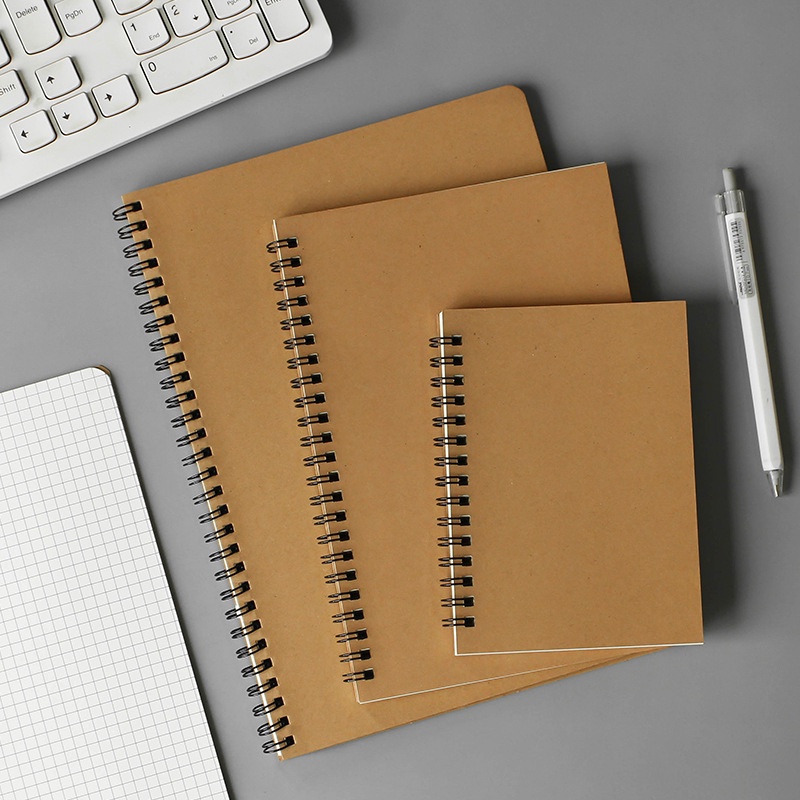 Basic Kraft Black Cover Spring Ring bound B5 A5 A6 Side Flip Notebook ...