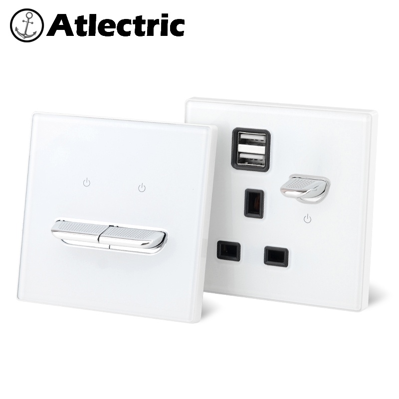 Atlectric Light Switch With LED UK Wall Outlet Power Socket Push Button ...