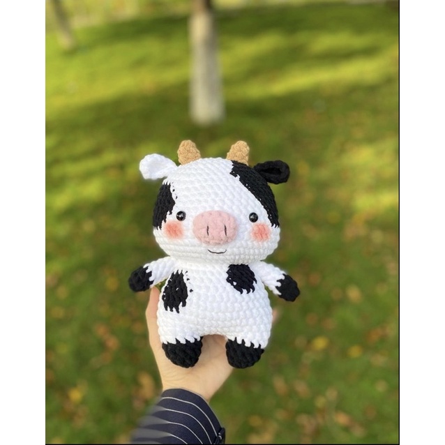 Kawaii Cow Moo Black and White Handmade Crochet Plush Stuffed Toy ...