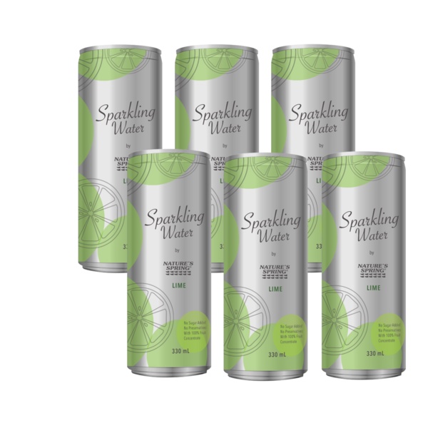 (ILM)Nature Spring Sparkling Flavored Water Lime 330ml x 6 Cans ...