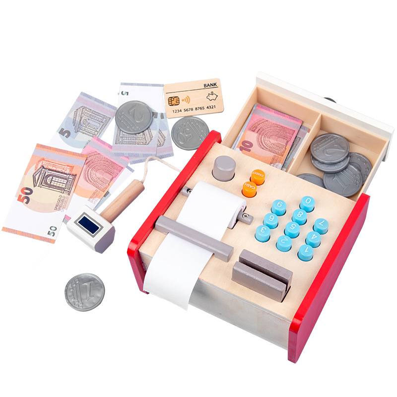 BYJ Wooden Cash Registry Wooden Cashier Pretend Play Set for Kids ...