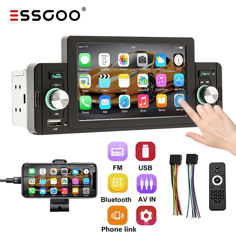 ESSGOO 5" HD Touch Screen Car Stereo Radio 1 Din Mirror Link Bluetooth MP5 Player FM/TF/USB/AUX ...
