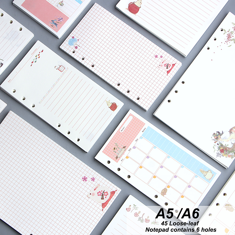 A6 A5 Loose Leaf Paper Notebook 6 Holes Inside Refill Monthly Weekly ...