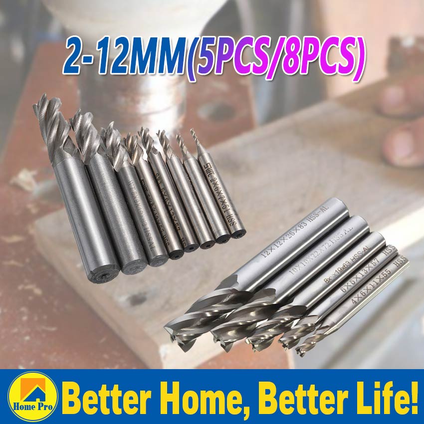 5/8PCS 2-12MM HSS 4 Flute End Mill Cutter Carbide Tungsten Steel ...