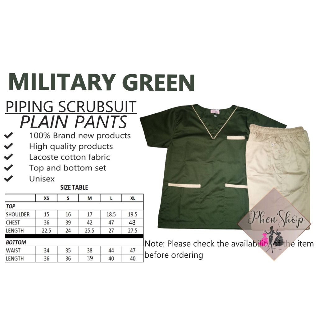 SCRUB SUIT SET PIPING ( MILITARY GREEN ) | Shopee Philippines