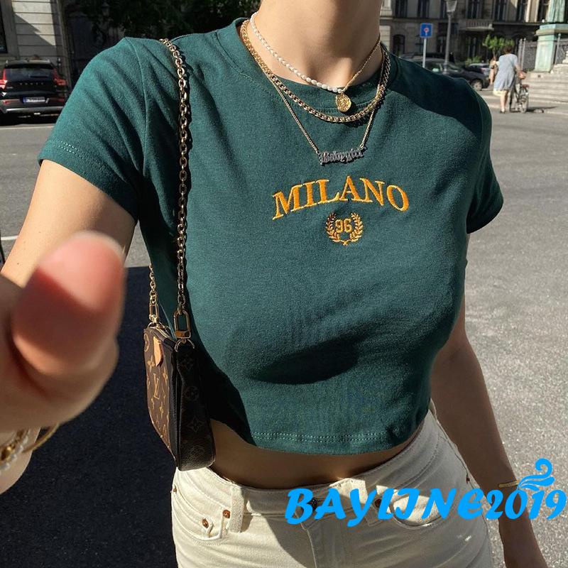 Bayline-Ladies Slim Midriff-baring Tops Summer Autumn Women Letter ...