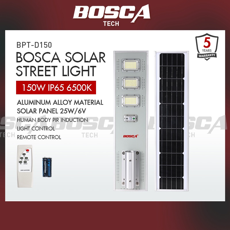 BOSCA Aluminum Alloy Solar Street Light IP65 5 YEARS WARRANTY 150W BPT ...
