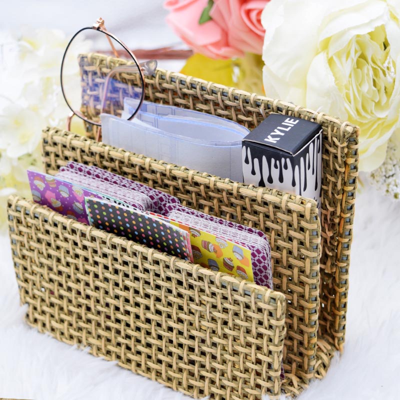 Desktop Letter Holder Mini Hand Made Rattan Paper Organizer Accessories ...