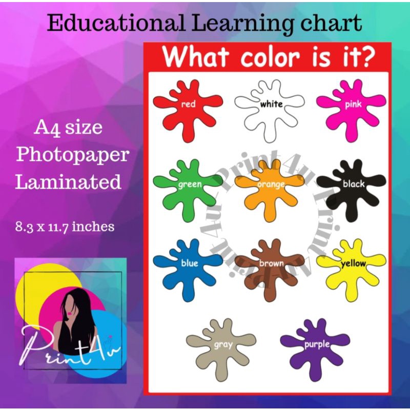 What color is it Learning chart Laminated educational materials ...