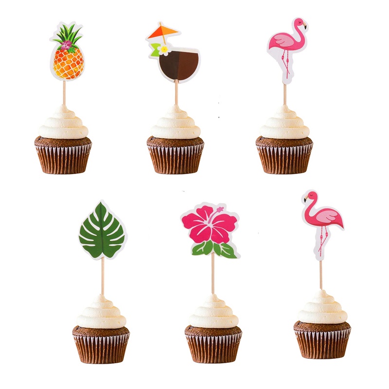24Pcs Luau Cupcake Toppers Tropical Hawaiian Toothpicks with Flamingo ...