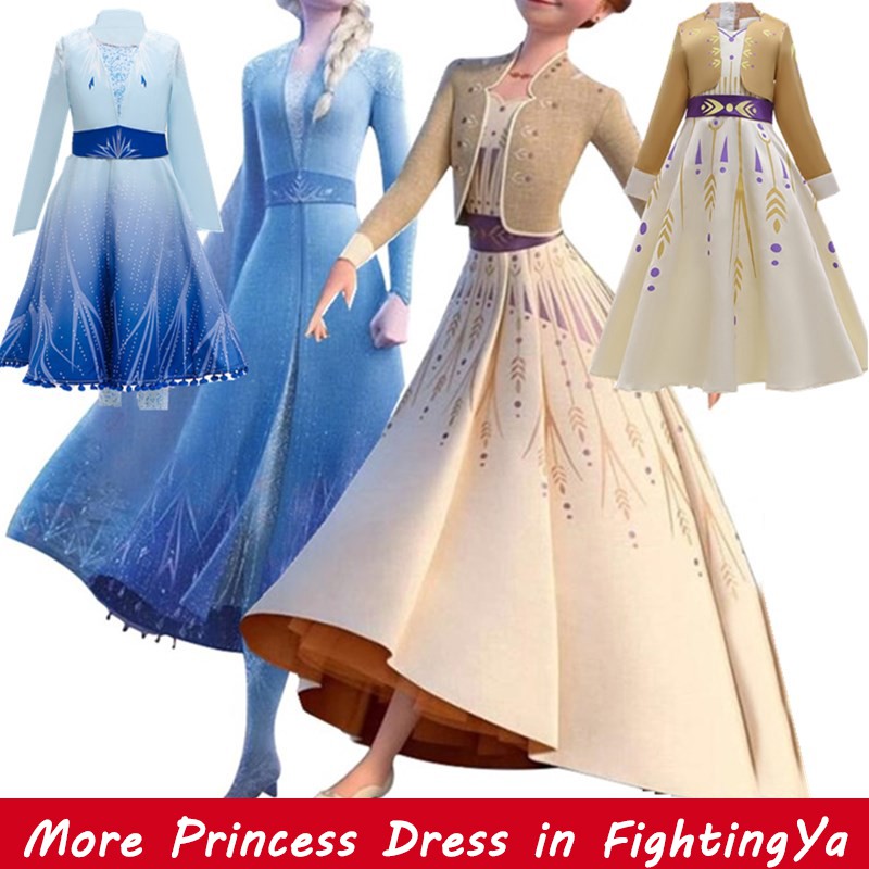 【FF】Anna Elsa Dress For Girls Carnival Christmas Birthday Party Cosplay ...