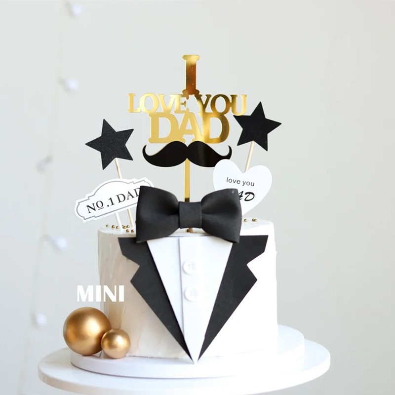 Happy Father's Day Gentleman Suit Bow Tie Mustache Cake Topper Dad ...