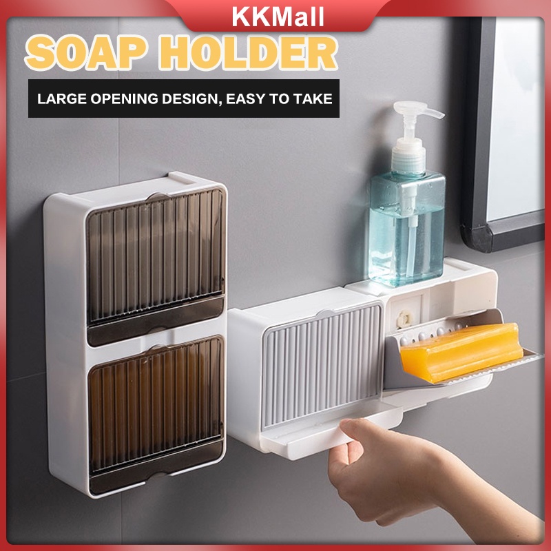 Wall Mounted Soap Holder Box With Cover Bathroom Bathtub Drain Soap ...