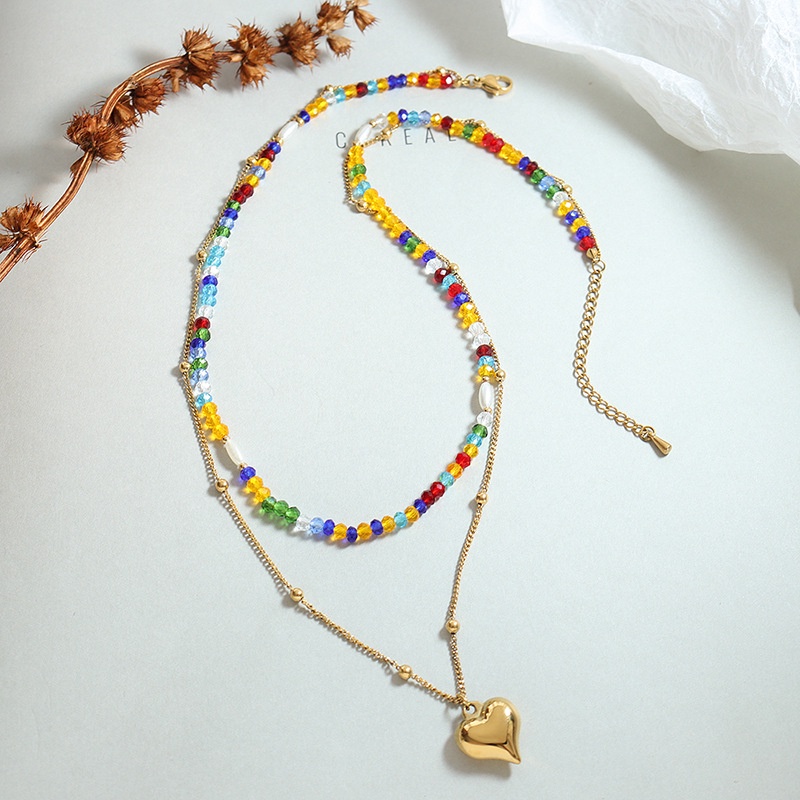 Travel Holiday Style Colorful Beads Double-Layer Rosemary Love Pendant ...