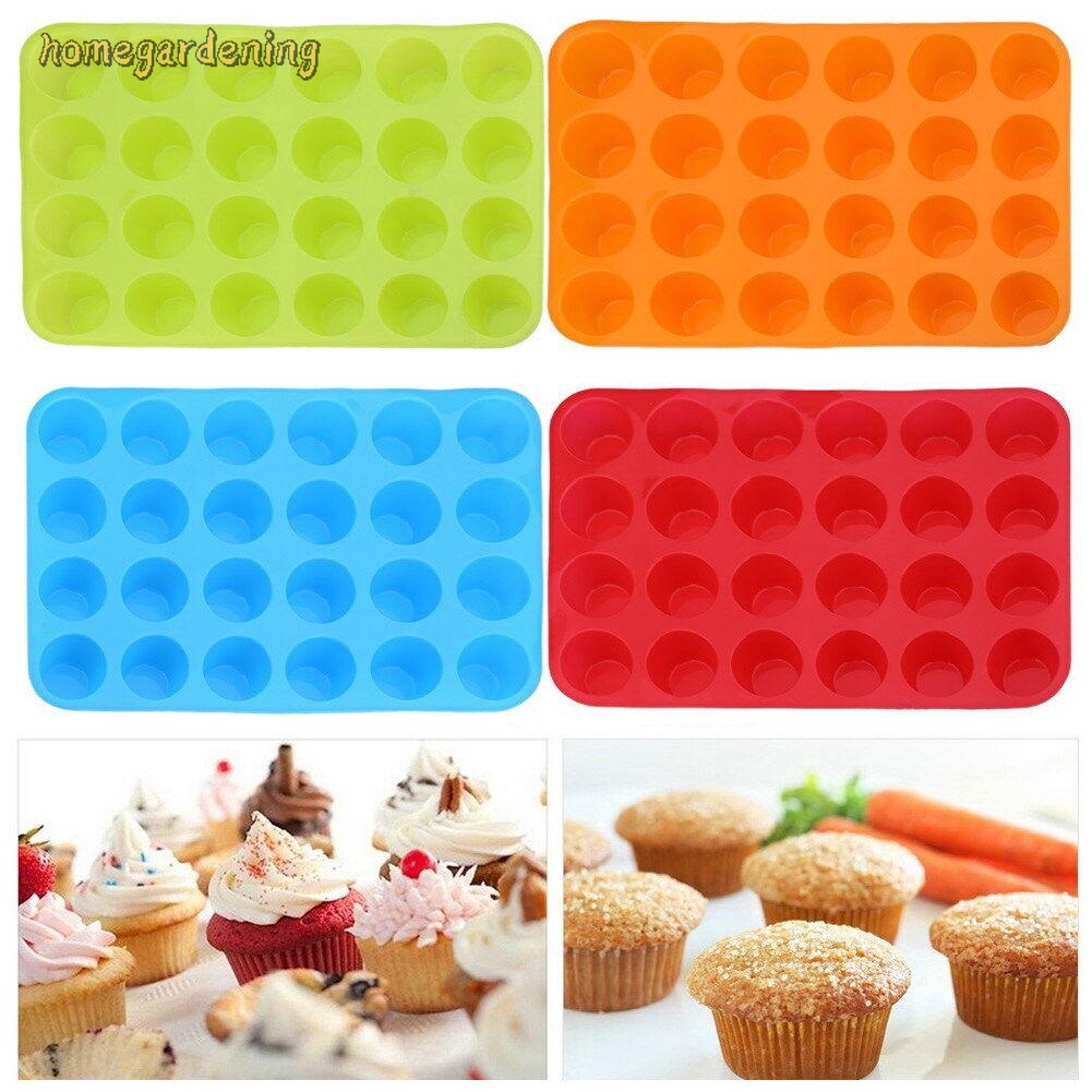 24 Cavity Round Muffin Silicone Cookies Cupcake Bakeware Pan Tray Mould ...