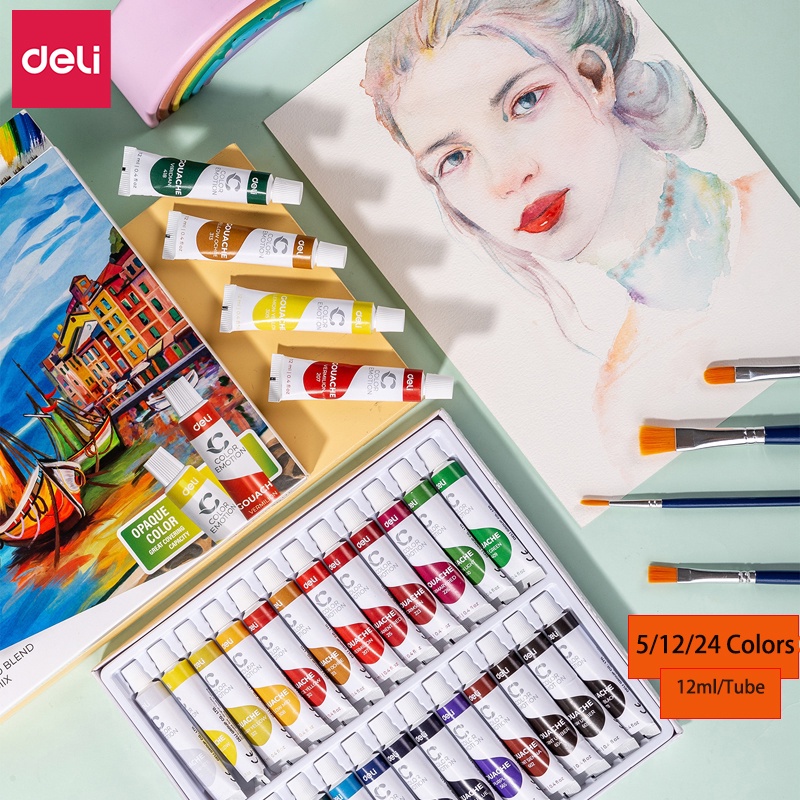 Deli 5/12/24 Colors Acrylic Paint Tube Set Art Drawing Gouache Paint ...