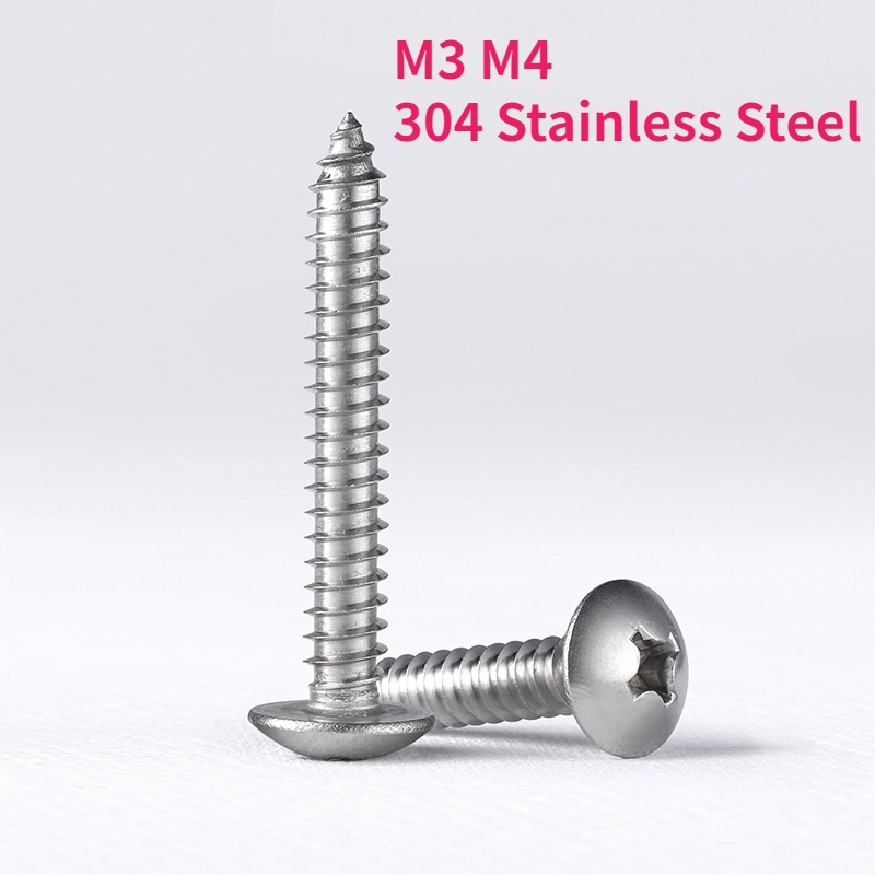 M3 M4 304 Stainless Steel Cross Large Flat Round Head Self Tapping Screw Phillips Bolt | Shopee ...