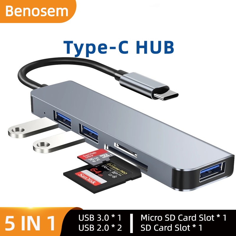 Benosem 5-IN-1 Type C HUB 3.0 With TF Micro SD Card Reader Slot USB ...