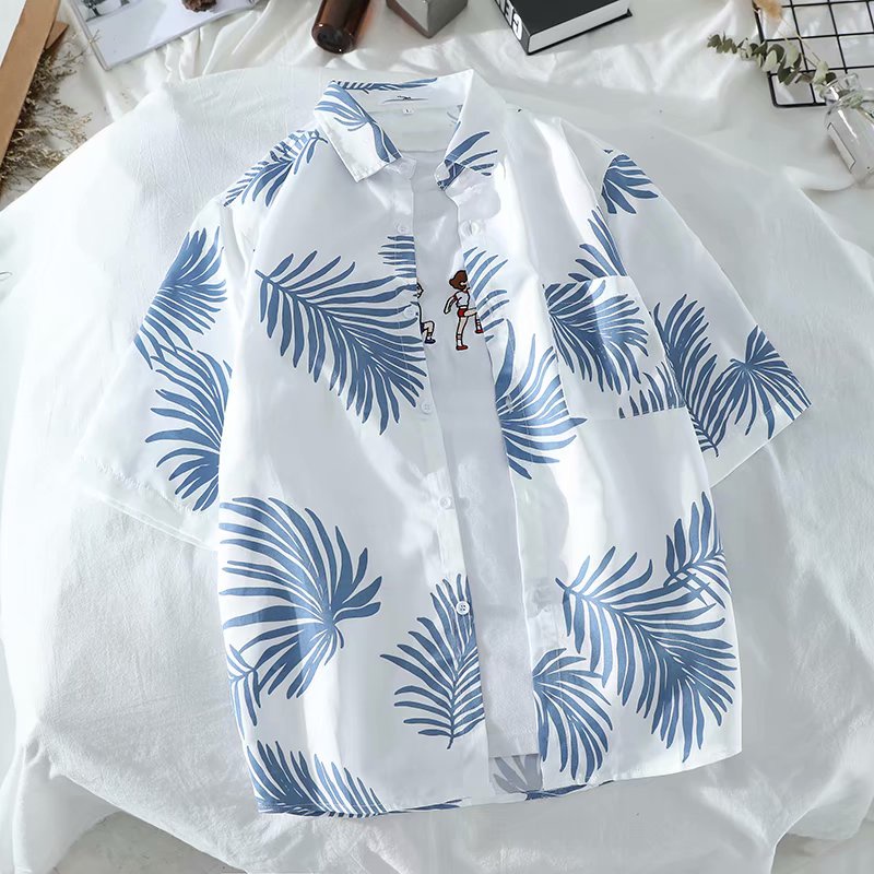 【M-3XL】Unisex White beach polo beach Lapel Collar Shirt hawaiian polo ...