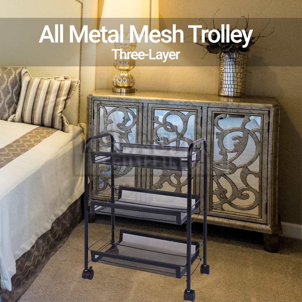 LOCAUPIN Kitchen Metal Mesh Wire Trolley Easy Moving Storage Cart Rack ...